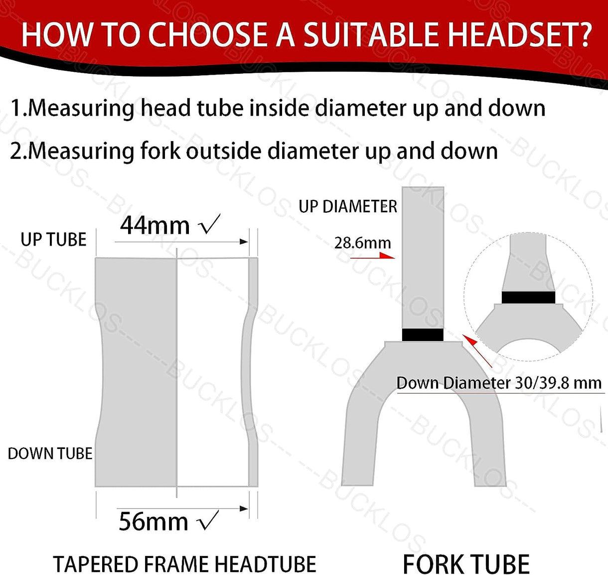 BUCKLOS 1-1/8 Bike Headset MTB Bearings Threadless 34 44 44-50.6 44-5