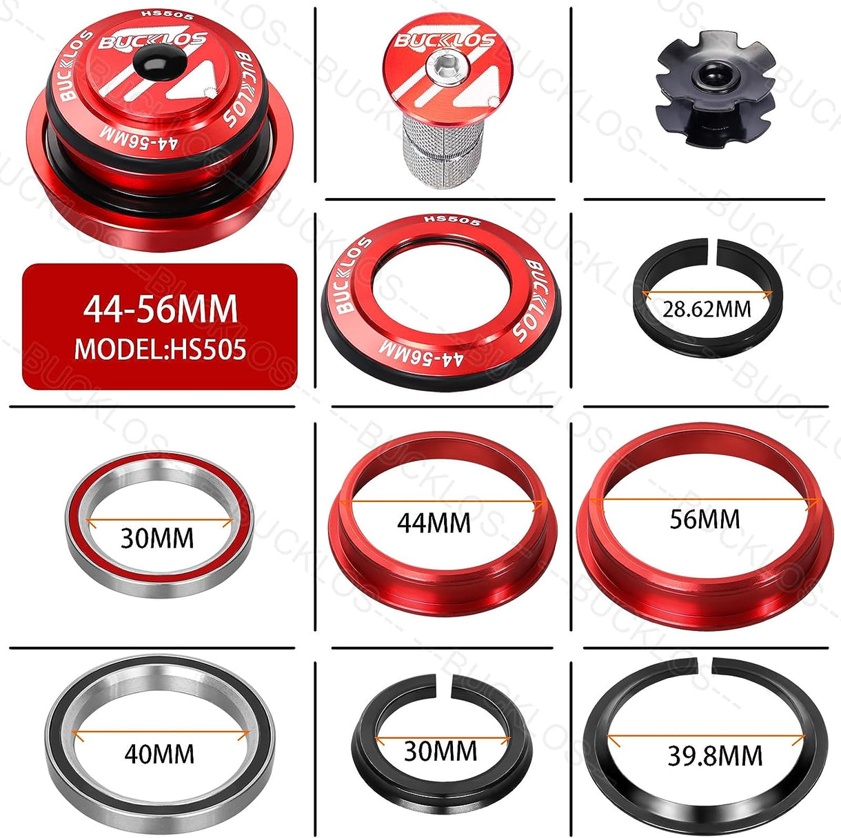 BUCKLOS 1-1/8 Bike Headset MTB Bearings Threadless 34 44 44-50.6 44-5